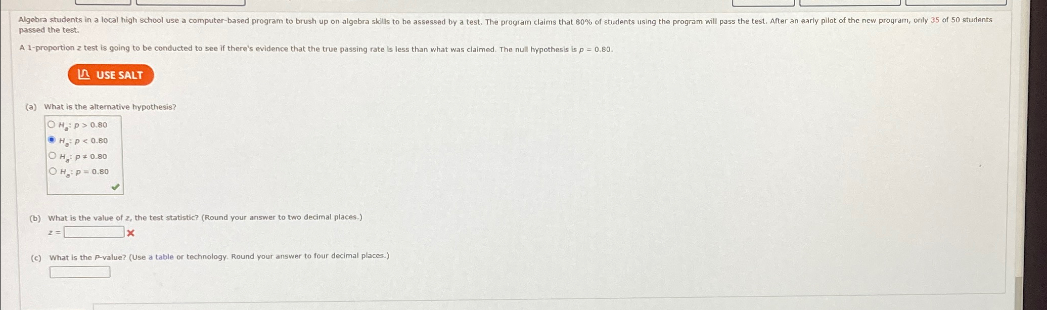 Solved passed the test.(a) ﻿What is the alternative | Chegg.com