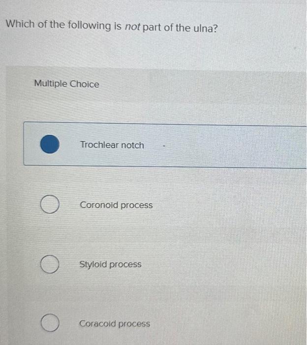 Solved Which of the following is not part of the ulna? | Chegg.com