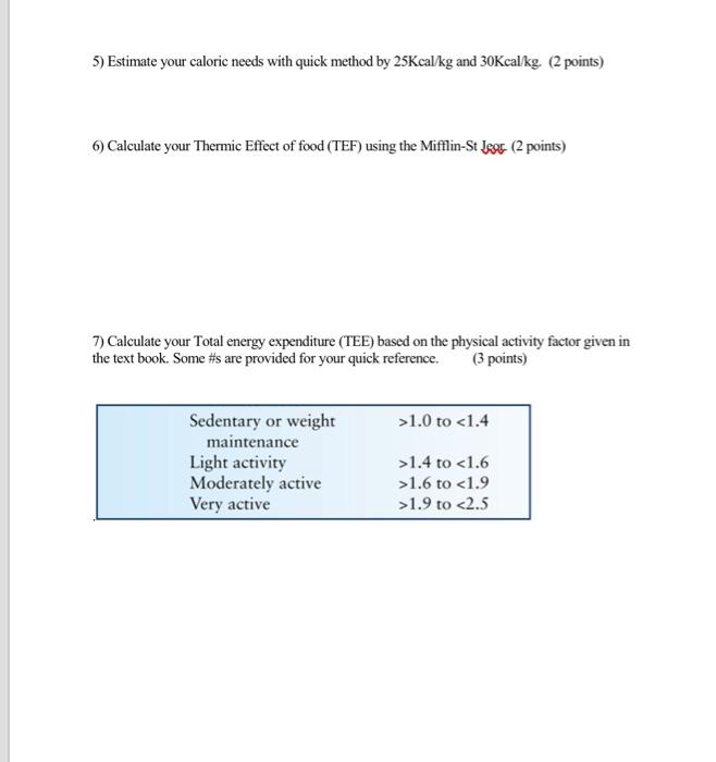 Solved Refer to the equations for nutrition assessment, | Chegg.com