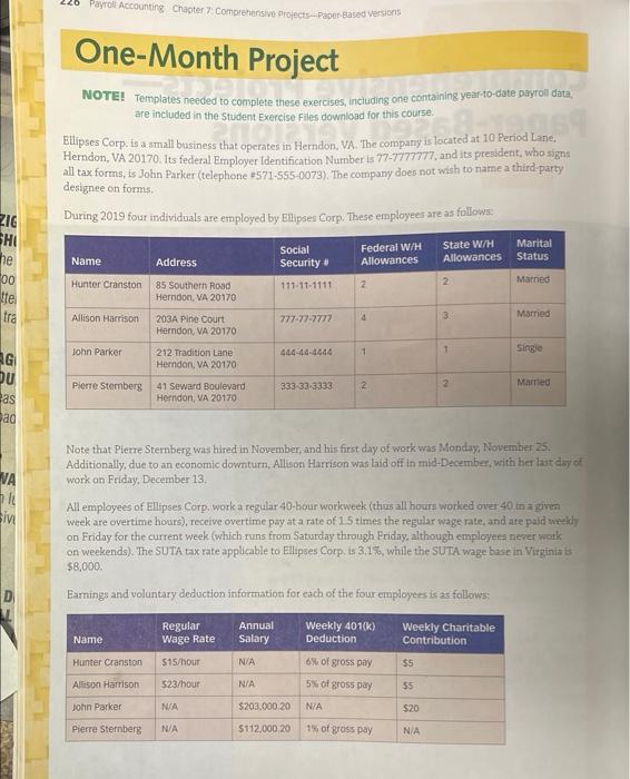 One-Month Project NOTE! Templates needed to complete | Chegg.com