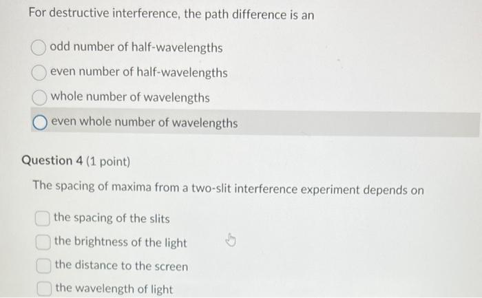 Solved For destructive interference, the path difference is | Chegg.com