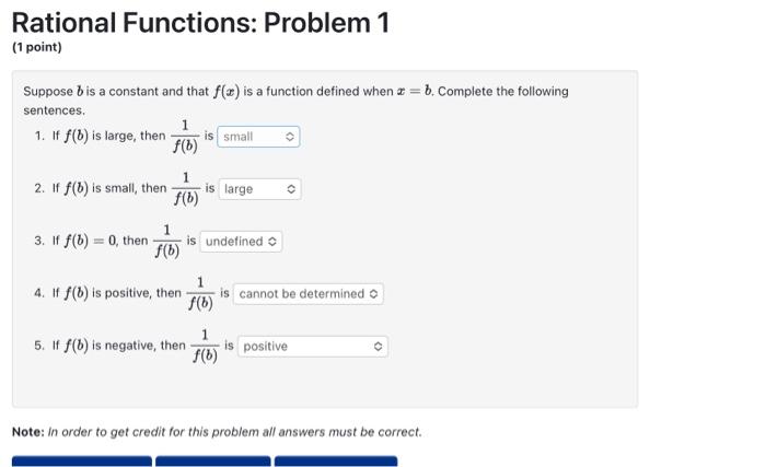 Solved Rational Functions: Problem 1 (1 point) Suppose b is | Chegg.com