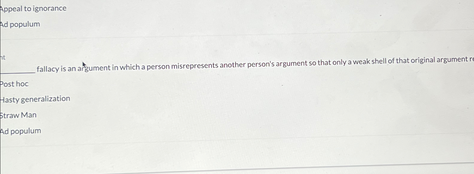 Solved Appeal to ignoranceAd populumfallacy is an aftgument | Chegg.com