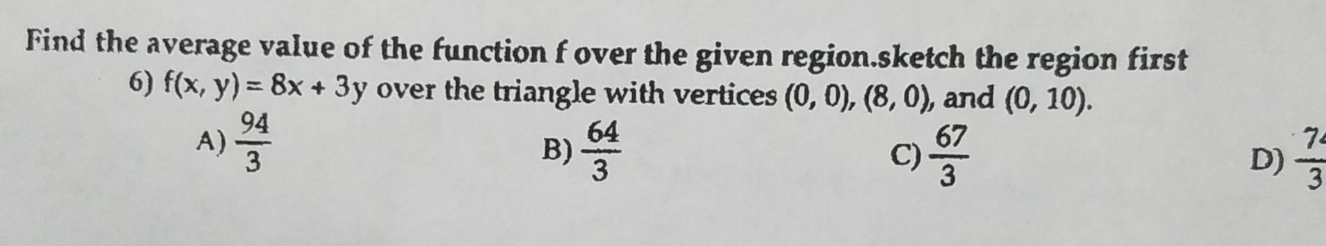 Solved Find the average value of the function f over the | Chegg.com