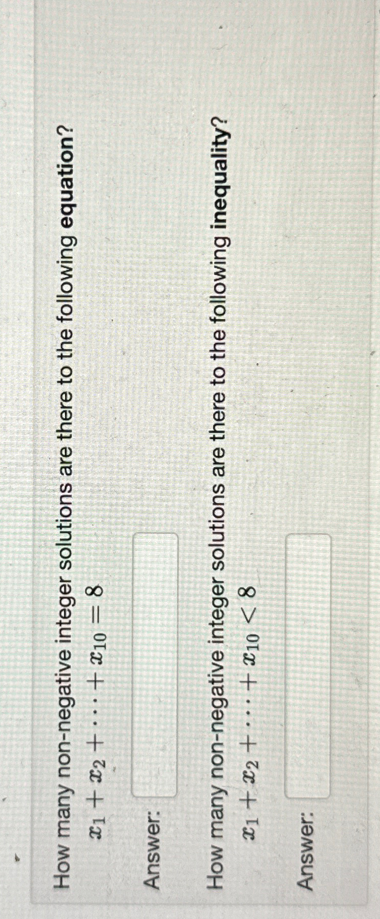 Solved How many non-negative integer solutions are there to | Chegg.com