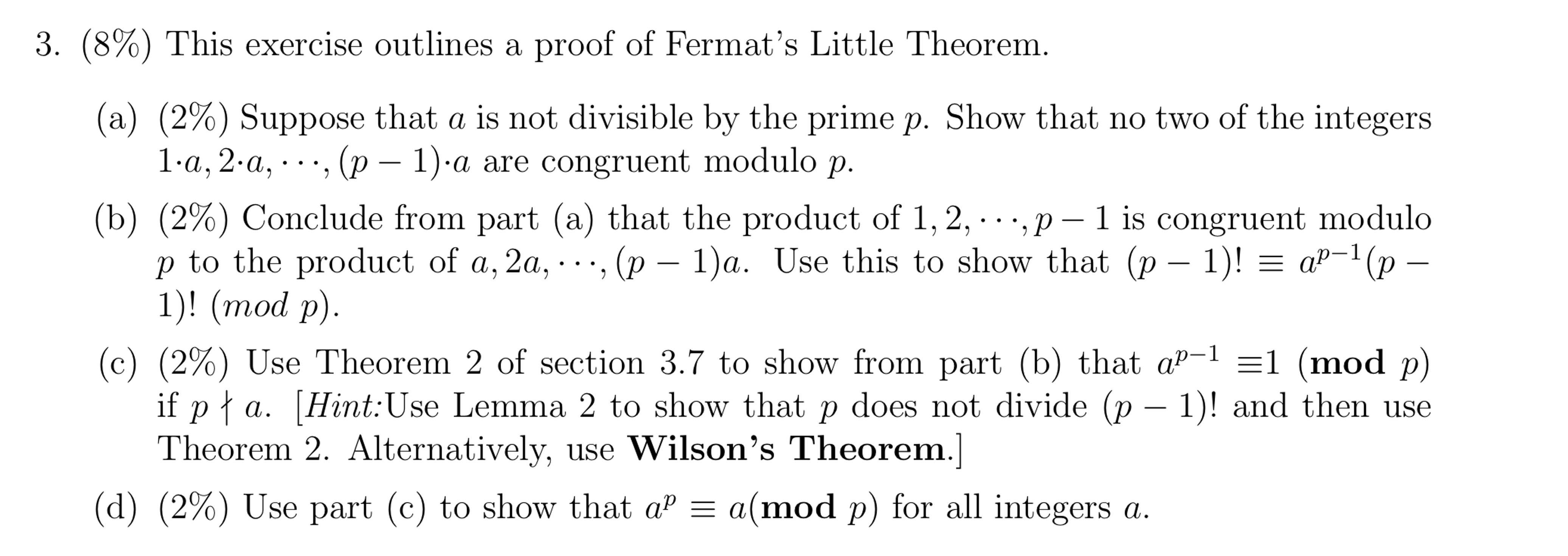 Solved (8%) ﻿This exercise outlines a proof of Fermat's | Chegg.com
