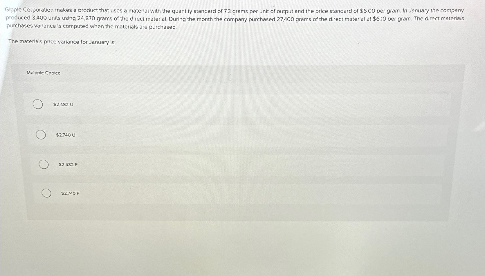 Solved Gipple Corporation makes a product that uses a | Chegg.com