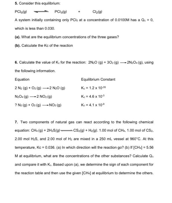 Solved 5. Consider this equilibrium: PCl5(g) Cl2(g) A system | Chegg.com