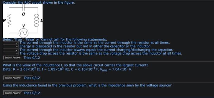 Solved Consider the RLC circuit shown in the figure. Select | Chegg.com