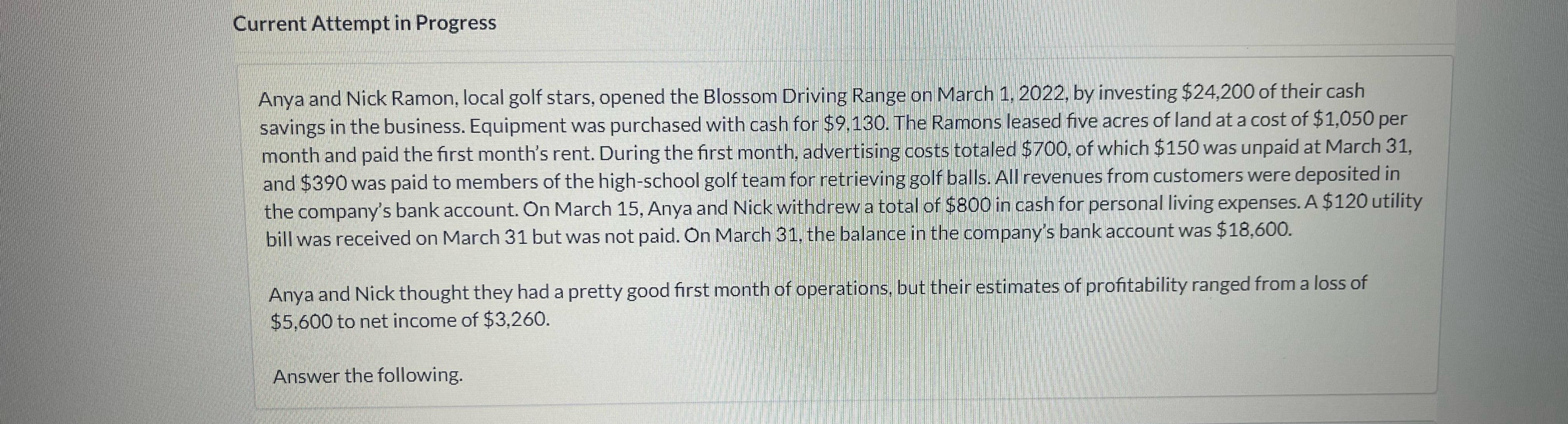 Solved Current Attempt in ProgressAnya and Nick Ramon, local | Chegg.com