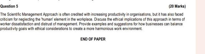 Solved Question 5(20 Marks)The Scientific Management | Chegg.com Solved Question 5(20 Marks)The Scientific Management | Chegg.com