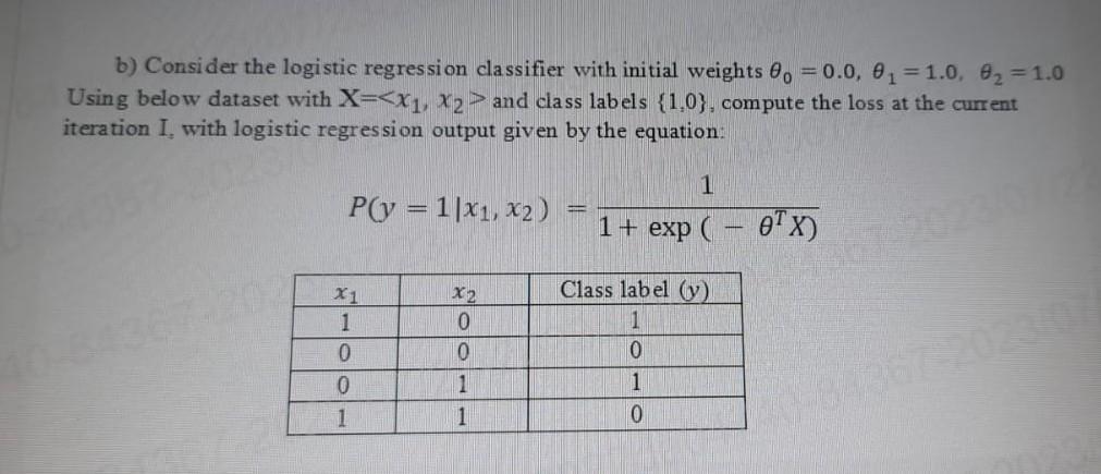 Solved B Consider The Logistic Regression Classifier With 