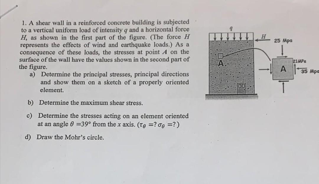 [Solved]: Slove it 1. A shear wall in a reinforced conc