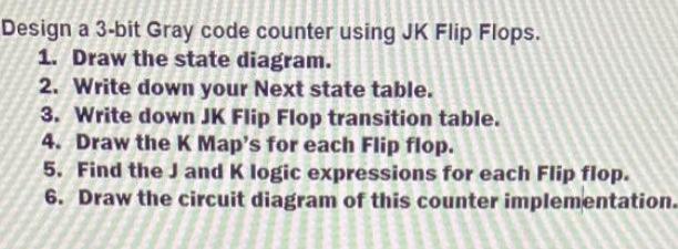Solved Design a 3-bit Gray code counter using JK Flip Flops. | Chegg.com