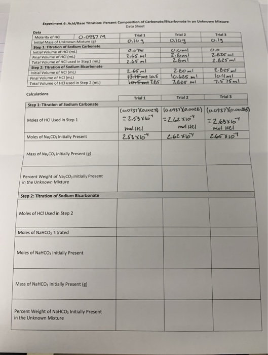 Solved Experiment 6: Acid/Base Titration Percent Composition | Chegg.com