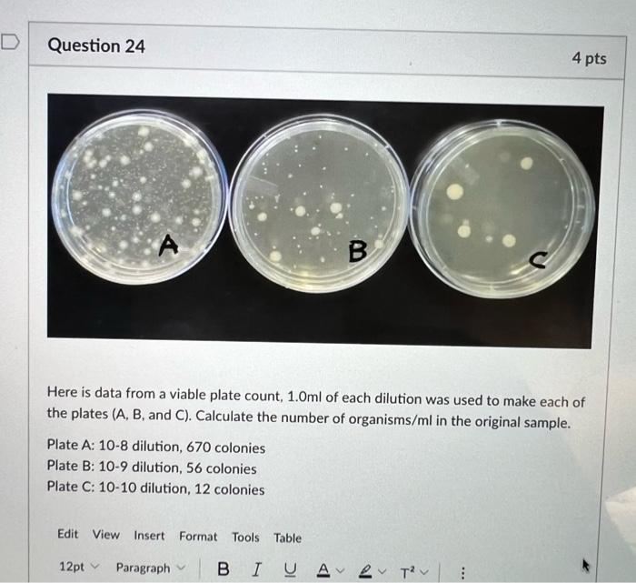 Solved D Question 24 4 pts B Here is data from a viable | Chegg.com