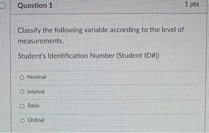 Solved Classify the following variable according to the | Chegg.com