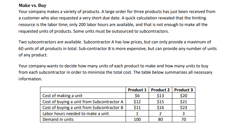 Solved Make vs. ﻿BuyYour company makes a variety of | Chegg.com