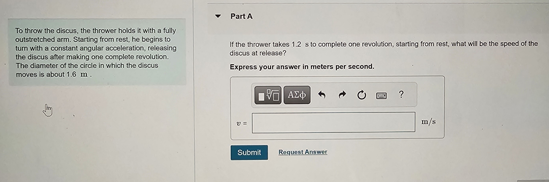 Solved Part ATo throw the discus, the thrower holds it with | Chegg.com