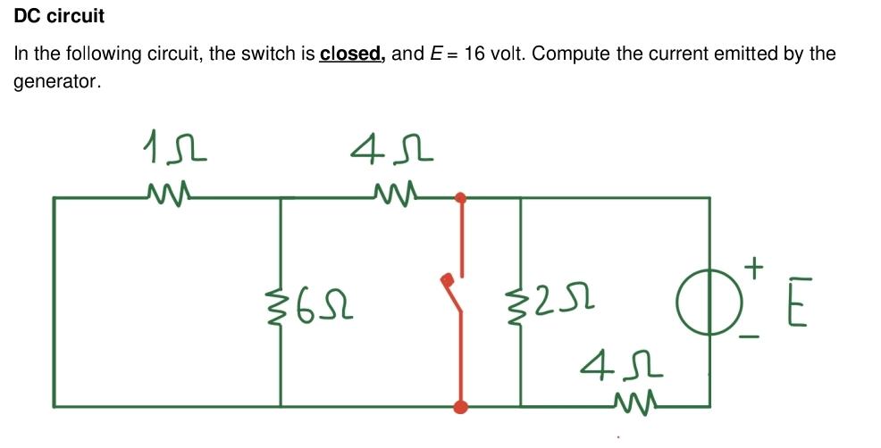 Solved DC circuitIn the following circuit, the switch is | Chegg.com