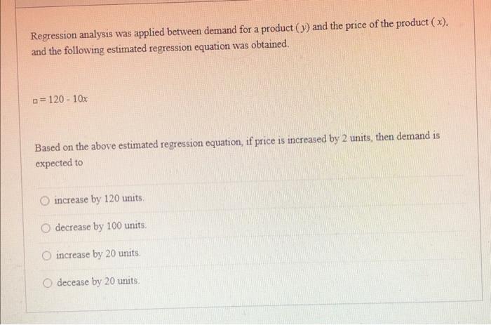 Solved Regression analysis was applied between demand for a | Chegg.com