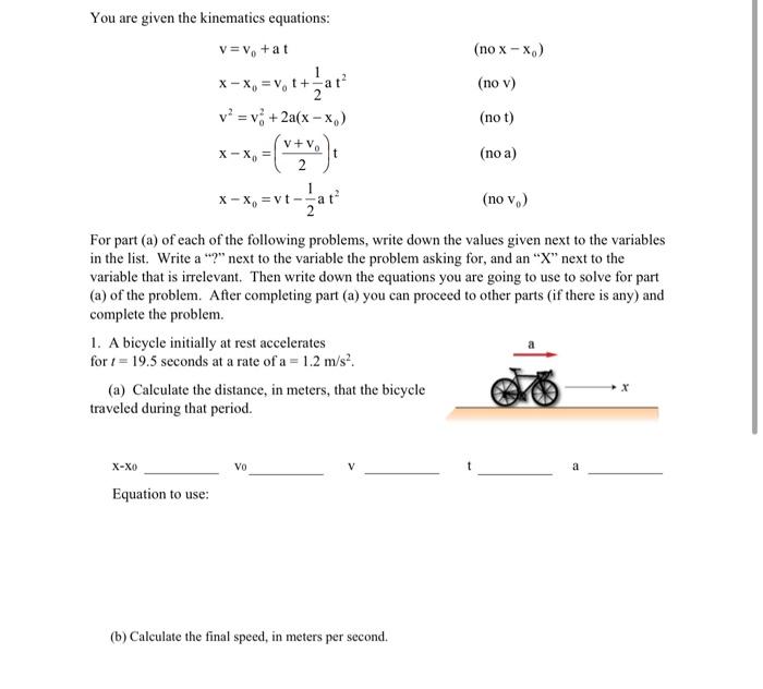 Solved You are given the kinematics equations: | Chegg.com