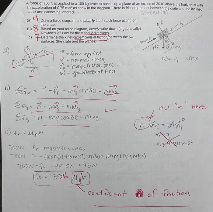 Solved A force of 700 N is applied to a 100 kg crate to push | Chegg.com