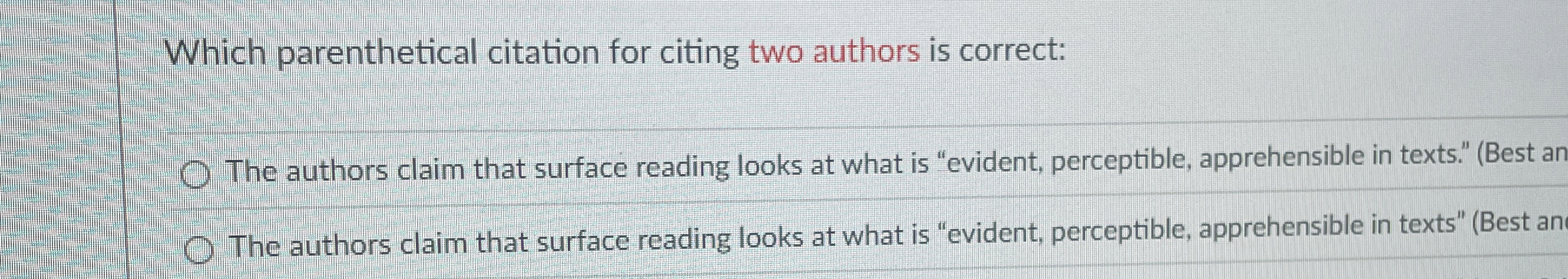 Solved Which parenthetical citation for citing two authors | Chegg.com