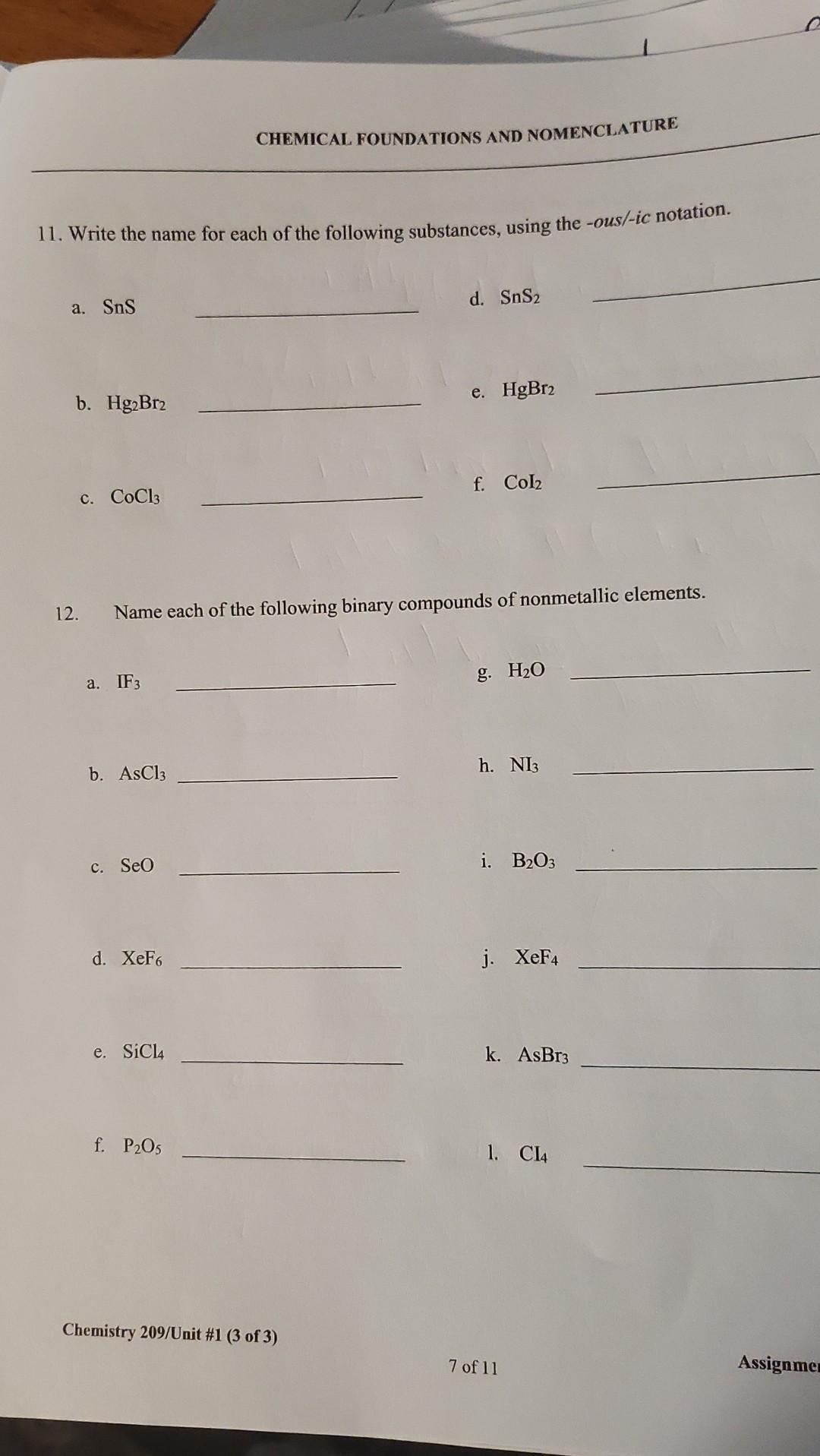 write the name for each of the following substances | Chegg.com