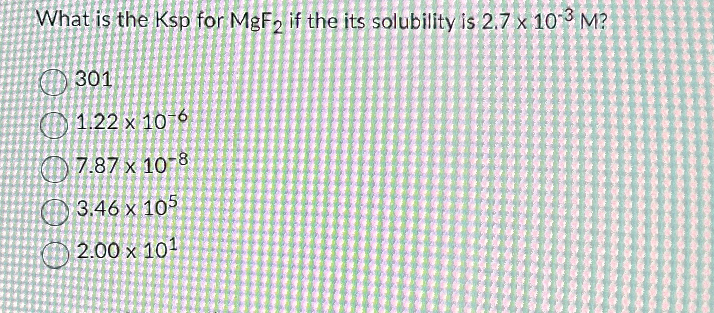Solved What is the Ksp ﻿for MgF2 ﻿if the its solubility is | Chegg.com