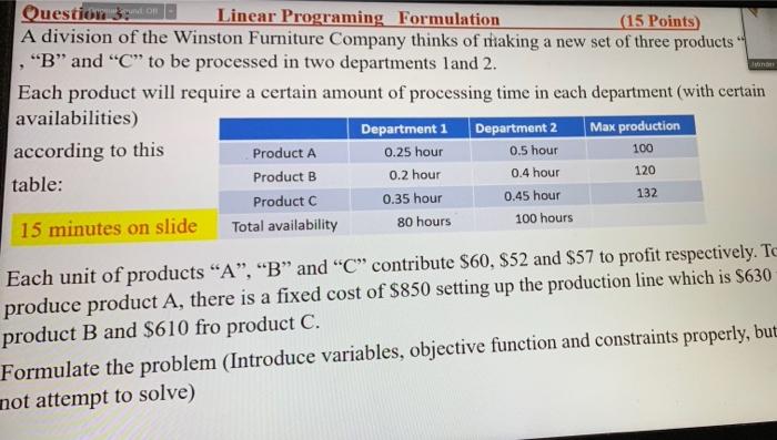 Solved Question and on Linear Programing Formulation A | Chegg.com