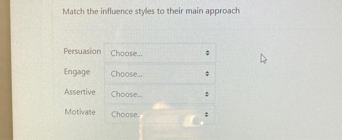 Match the influence styles to their main approach | Chegg.com