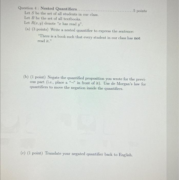 Solved Question 4: Nested Quantifiers. 5 points Let S be the | Chegg.com