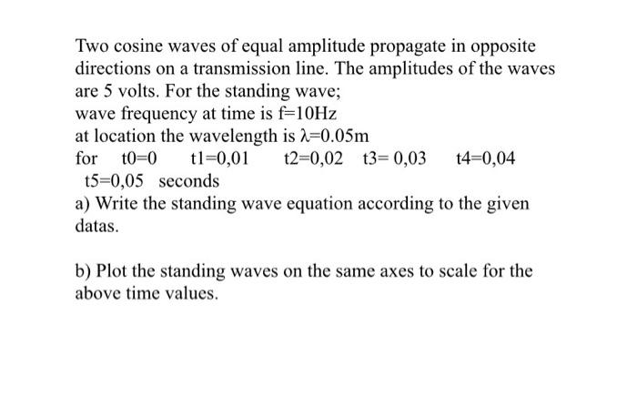 Solved Two cosine waves of equal amplitude propagate in | Chegg.com