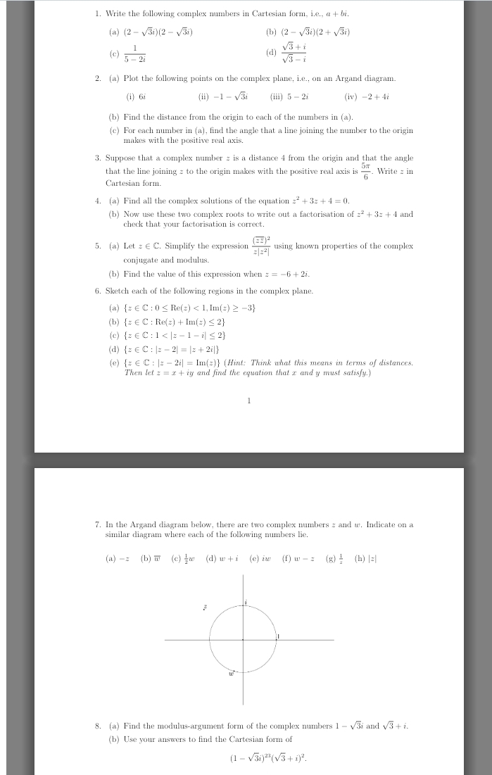 Solved Write the following complex numbers in Cartesian | Chegg.com