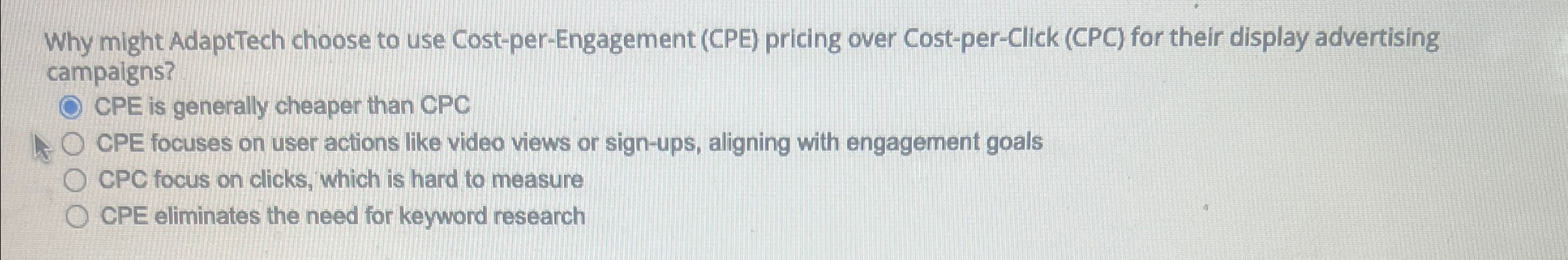 Solved Why might AdaptTech choose to use Cost-per-Engagement | Chegg.com