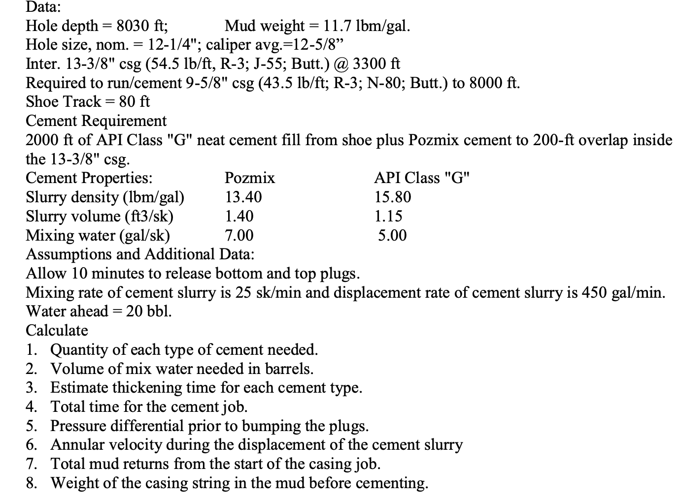 Solved Data:Hole depth =8030ft;, ﻿Mud weight | Chegg.com