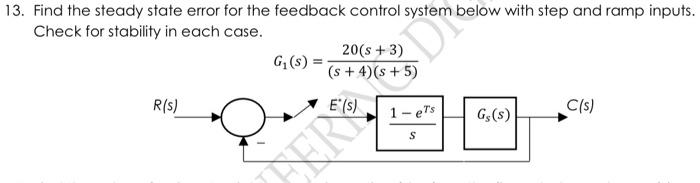 Solved 3. Find the steady state error for the feedback | Chegg.com