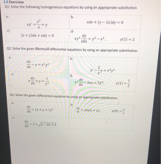 Solved =>+y 2.5 Exercises Q1: Solve the following | Chegg.com