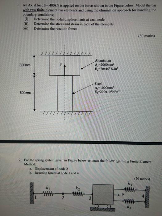 Solved 1. An Axial load P=400kN is applied on the bar as | Chegg.com