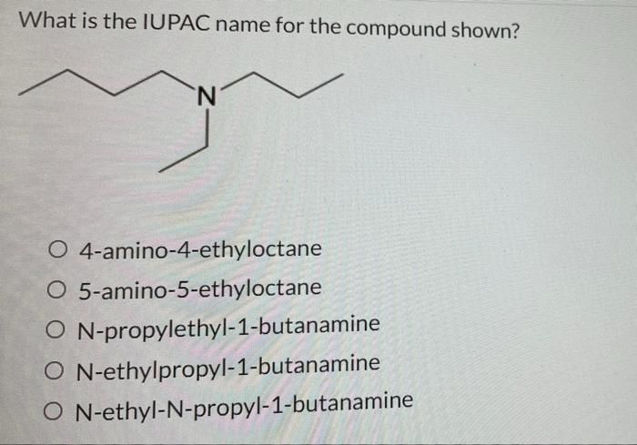Solved What is the IUPAC name for the compound shown? N O | Chegg.com