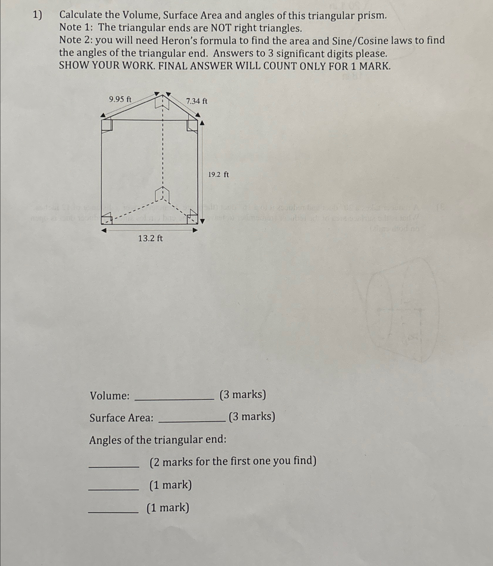 Solved Calculate the Volume, Surface Area and angles of this | Chegg.com