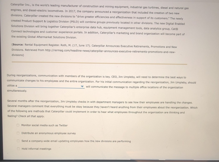 Solved Caterpillar Inc, is the world's leading manufacturer | Chegg.com