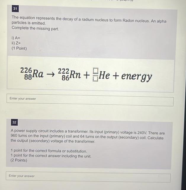 Solved 31 The equation represents the decay of a radium | Chegg.com