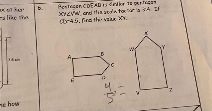 Solved 6. Pentagon CDEAB is similar to pentagon XYZVW, and | Chegg.com