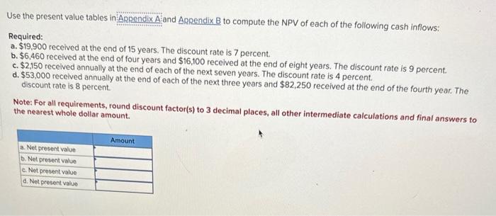 Solved Use the present value tables in:ARpendixA:and | Chegg.com