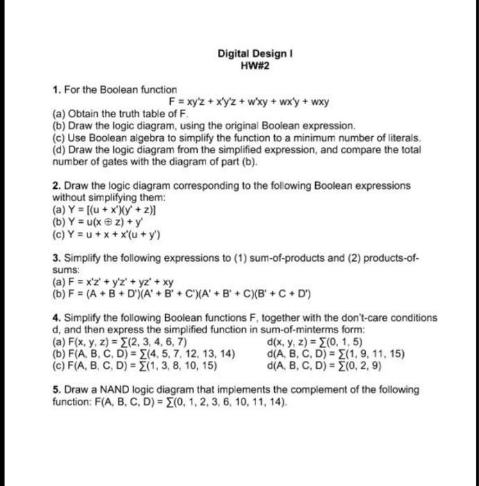 Solved 1 For The Boolean Function 