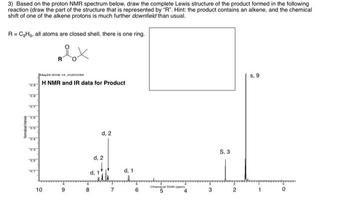 3) Based on the proton NMR spectrum below, draw the | Chegg.com