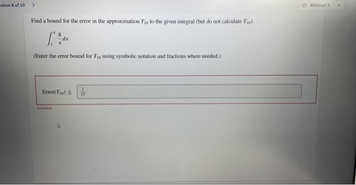 Solved Find a bound for the error in the approximation T10 | Chegg.com