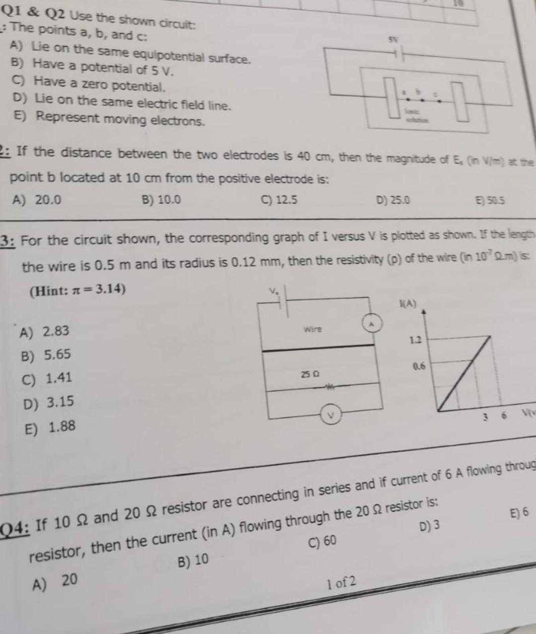 Solved Q1 \& Q2 Use the shown circuit: : The points a,b, and | Chegg.com